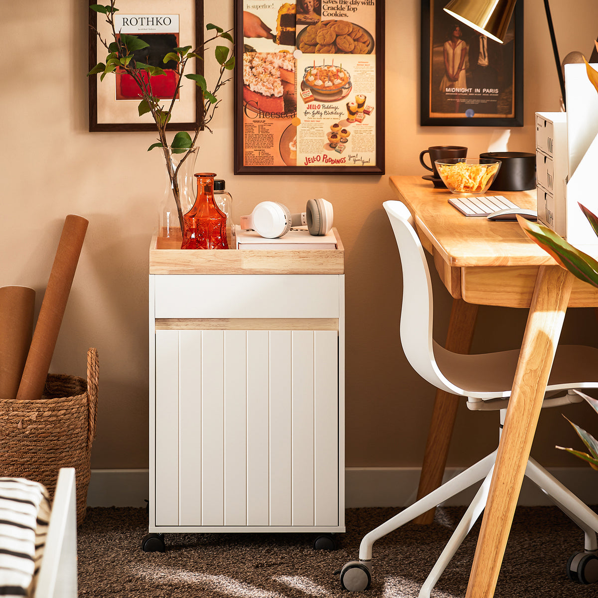 Sobuy ASK03-W, Home Office Mobile File Cabinet Desk Side File Storage ...