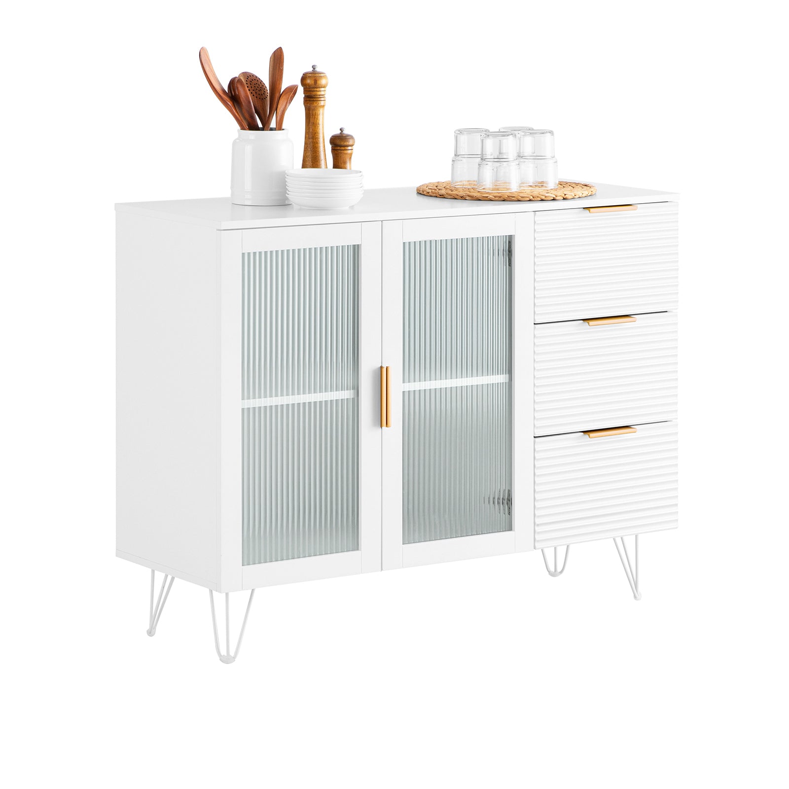 SoBuy FSB86-W, Sideboard with 2 Glass Doors and 3 Drawers, Kitchen Din ...