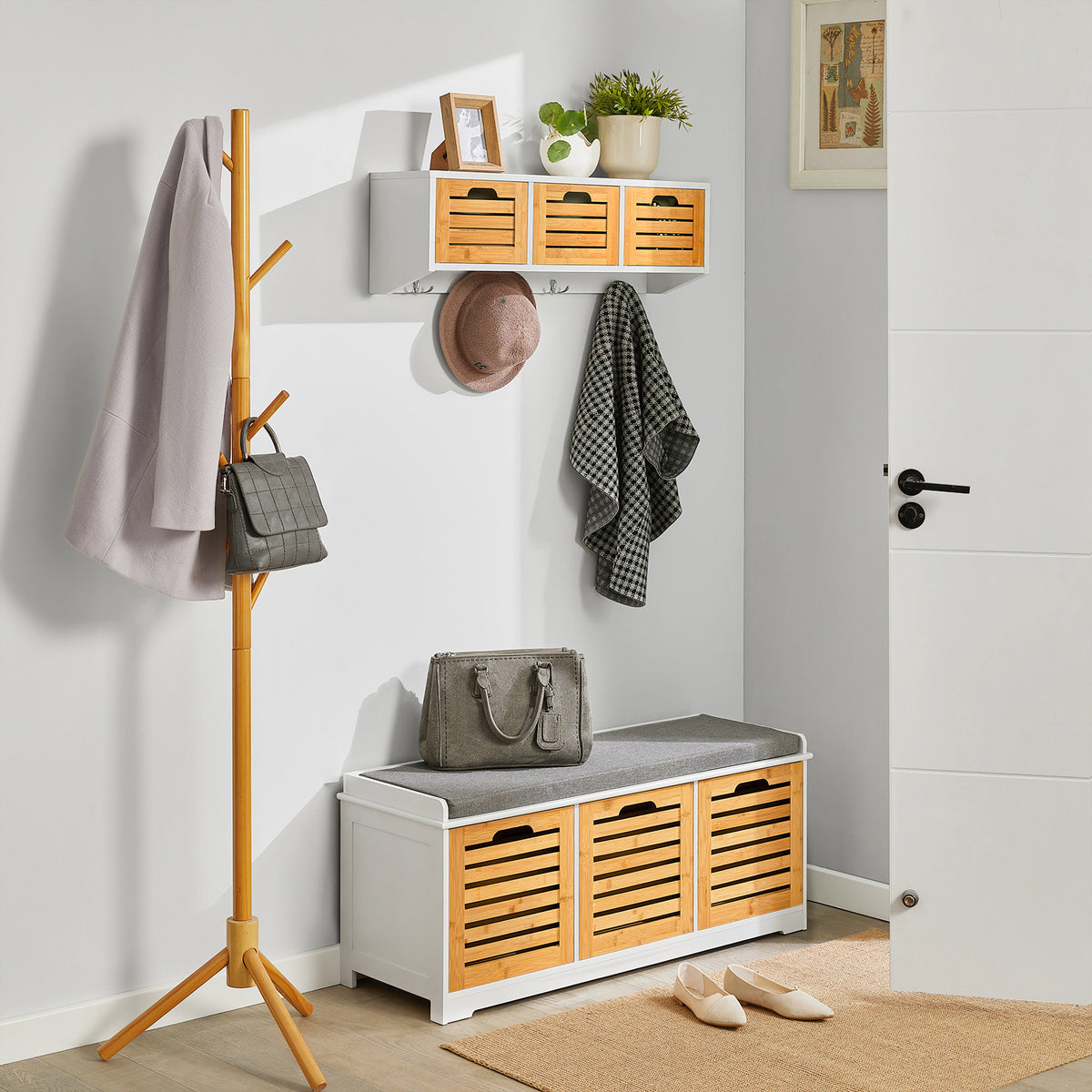 SoBuy FHK19-WN, Wall Coat Rack Wall Storage Cabinet Unit with 3 Drawer ...