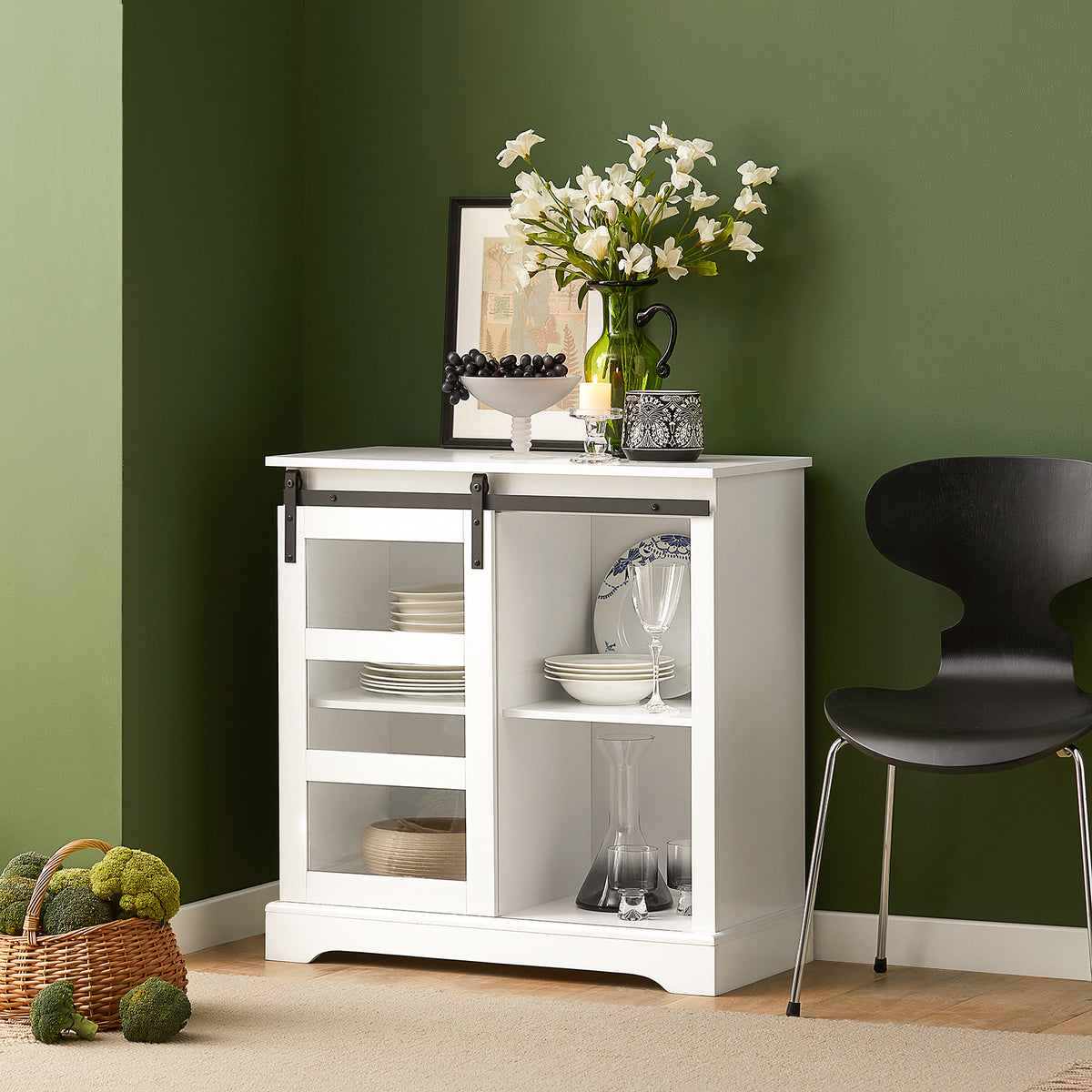 SoBuy FSB46-W, Sideboard with Glass Sliding Door, Kitchen Dining Room ...