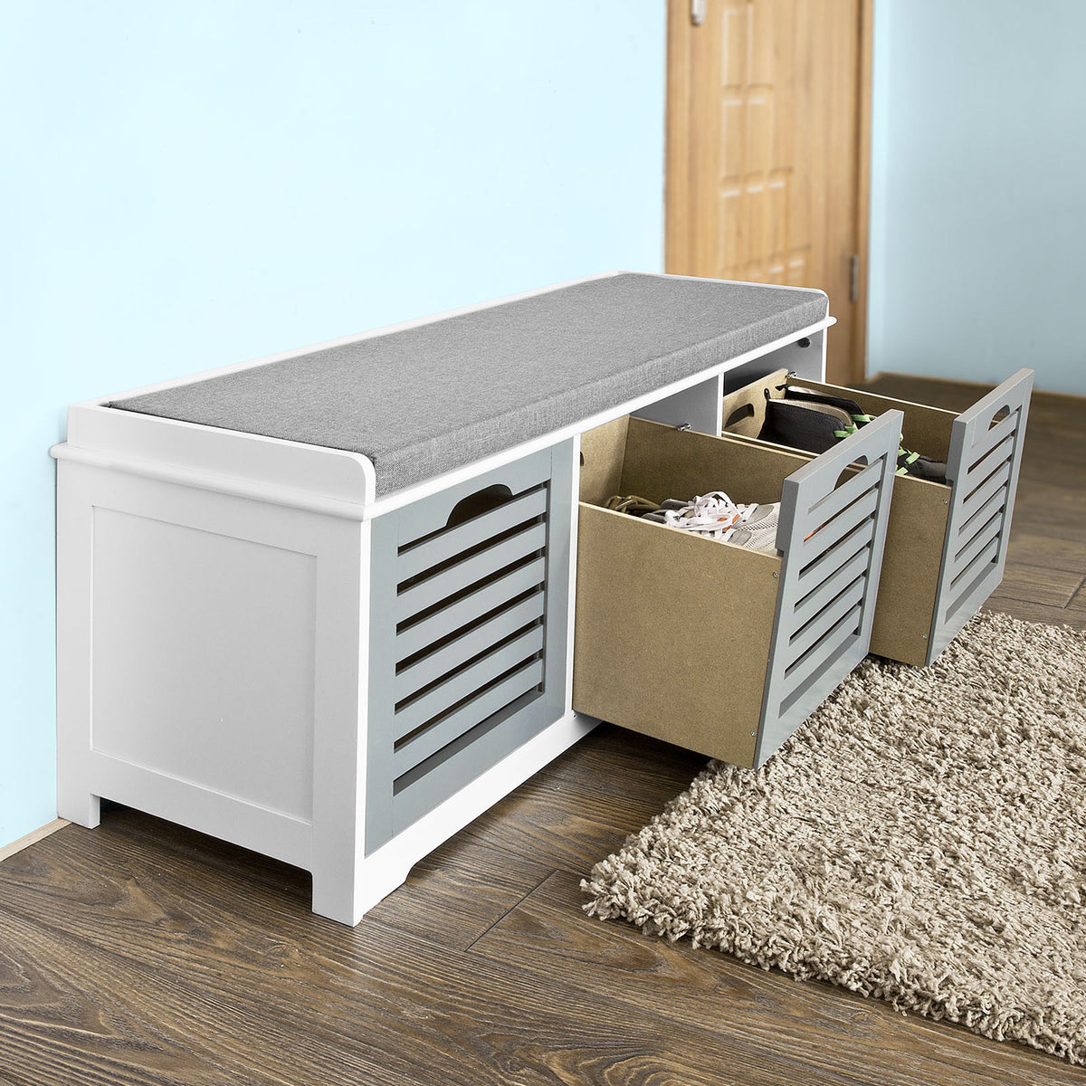 SoBuy FSR23-HG, Storage Bench with 3 Drawers & Padded Seat Cushion, Ha ...