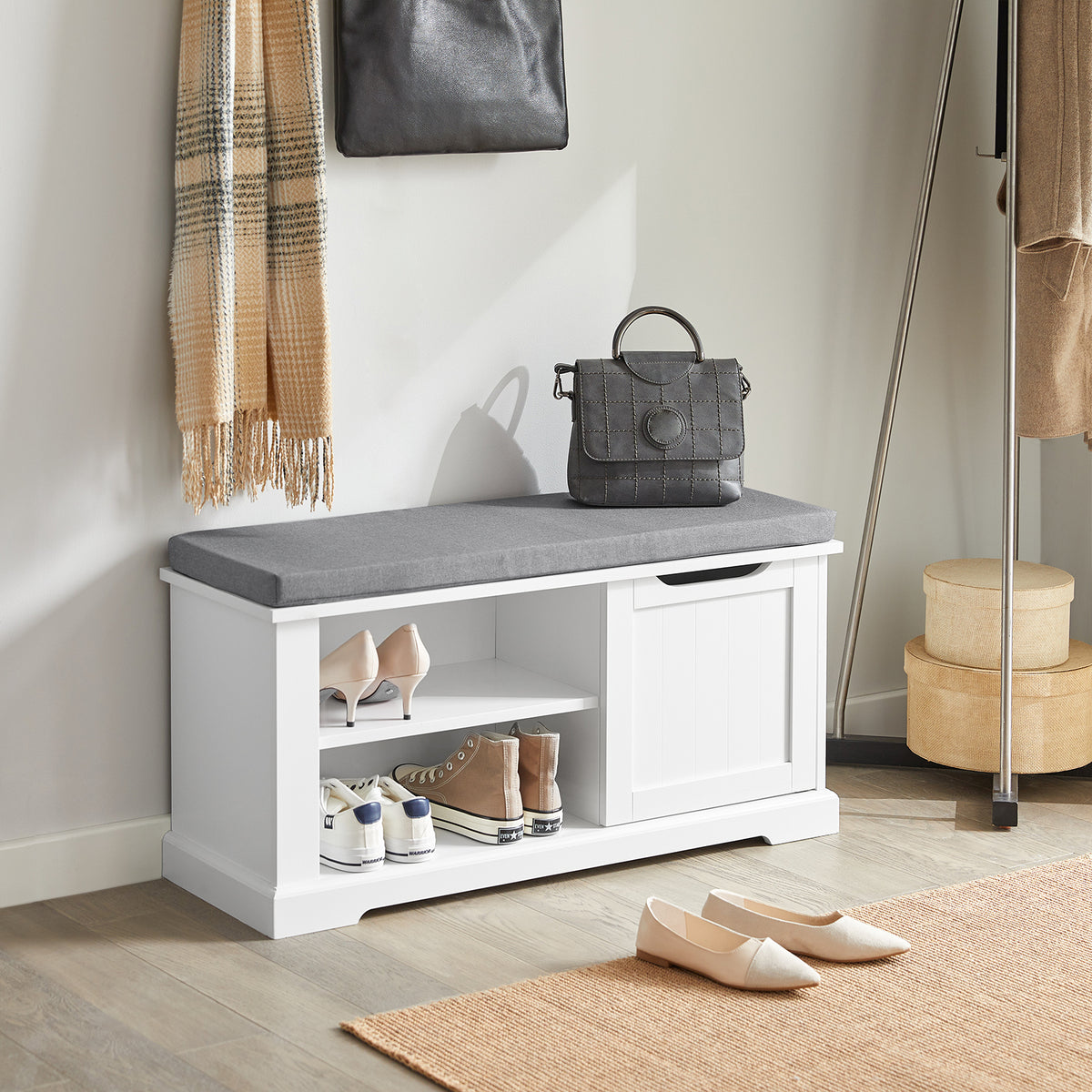 SoBuy FSR84-W, Hallway Shoe Bench Shoe Rack with Removable Seat Cushio ...