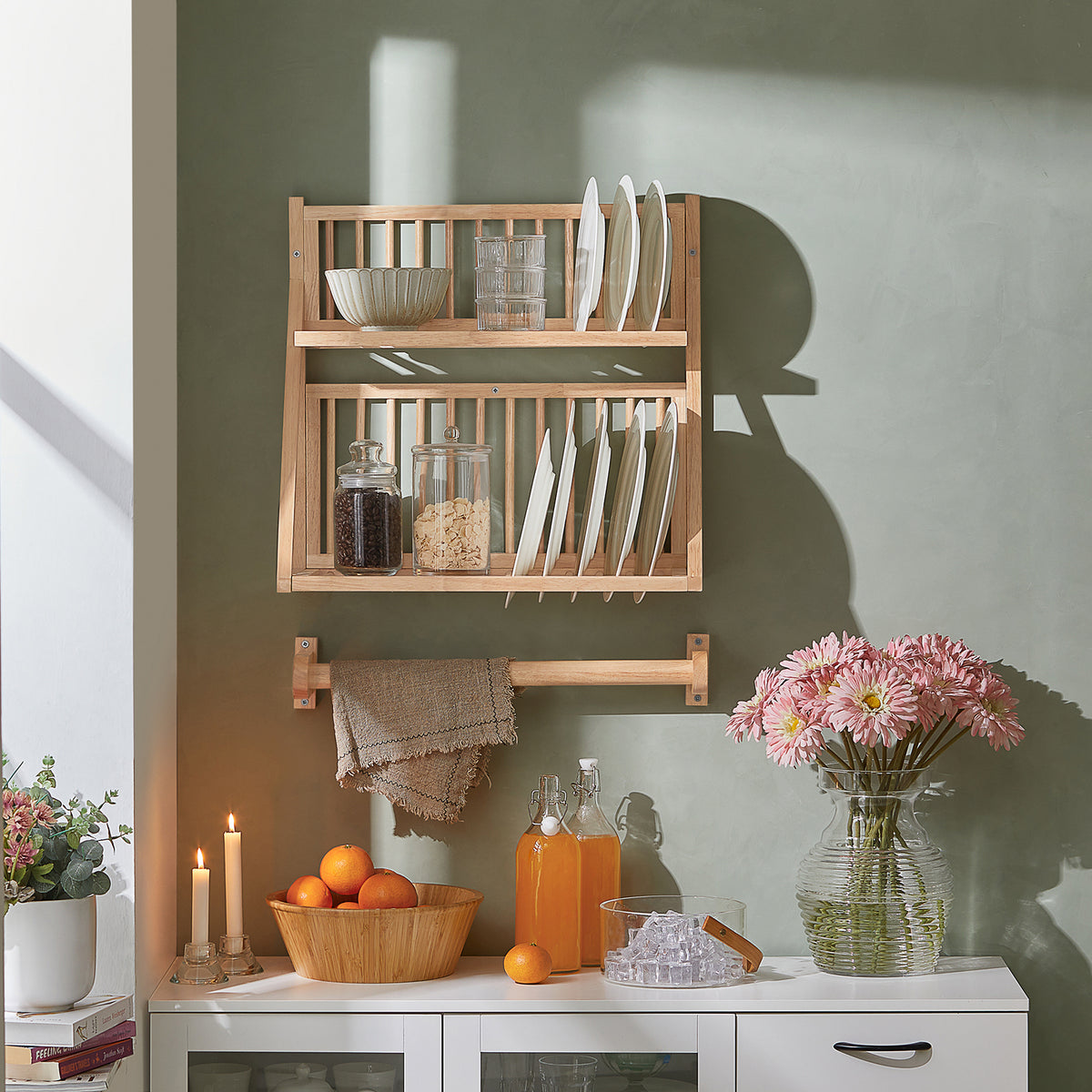 SoBuy KCR11-N, Wall Mounted Kitchen Plate Storage Rack with 2 Shelves ...